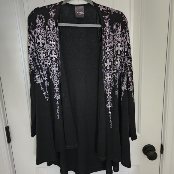 Vocal | Sweaters | Vocal Black Lightweight Duster Cardigan Wrhinestone ...